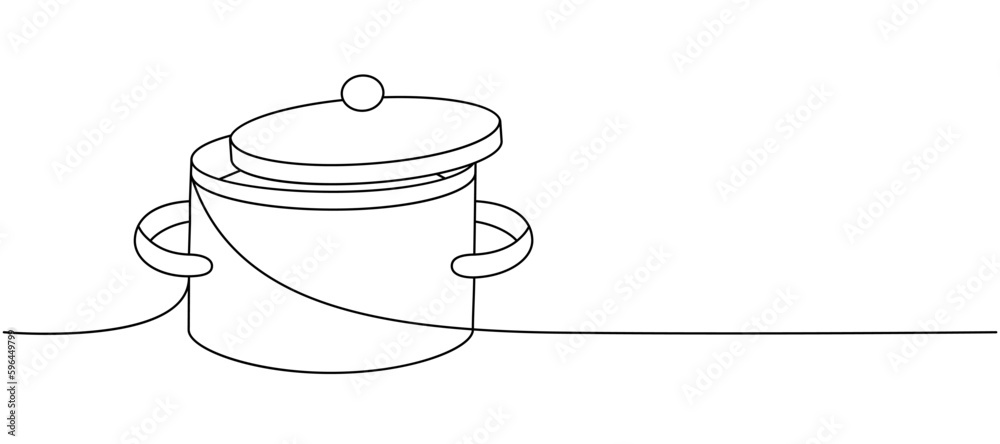 Pot with lid, pot, saucepan one line continuous drawing. Kitchen tools ...