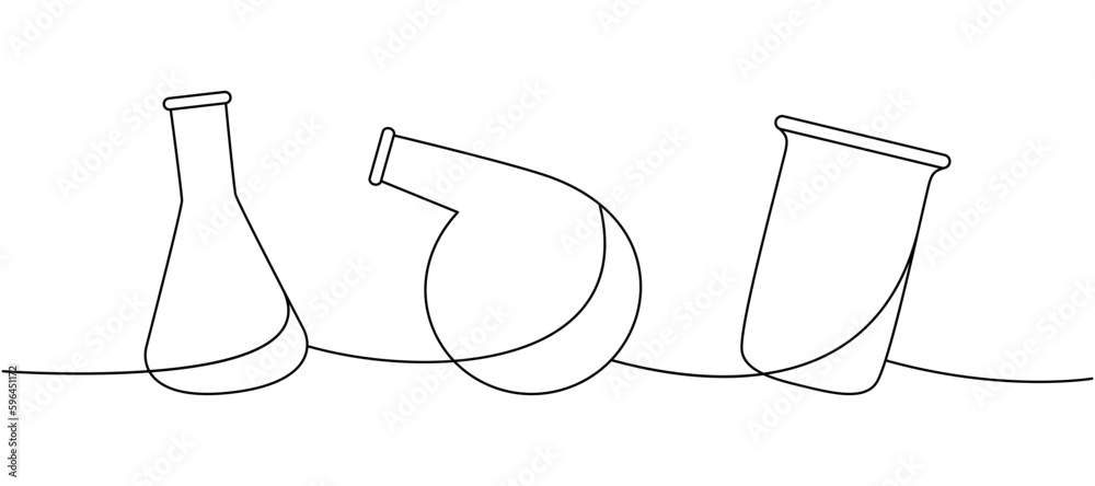 Laboratory glass equipment one line continuous drawing. Conical flask ...