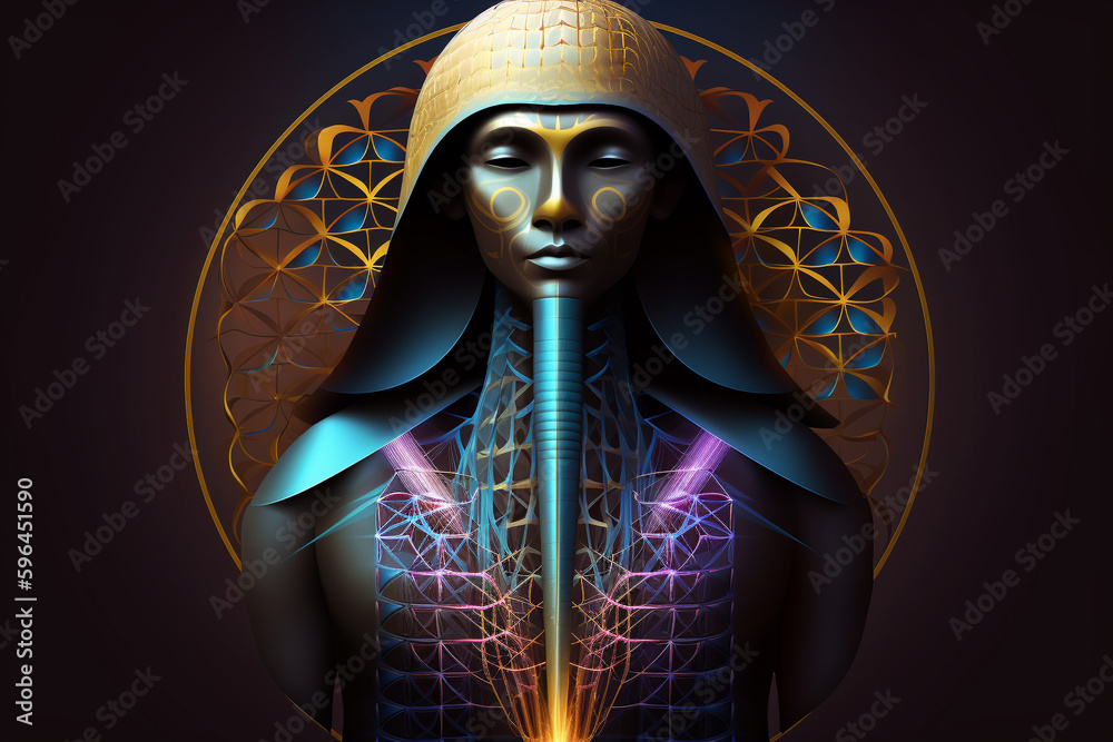 AI-Generated Psychedelic Illustrated Figure inspired by Egyptian God ...