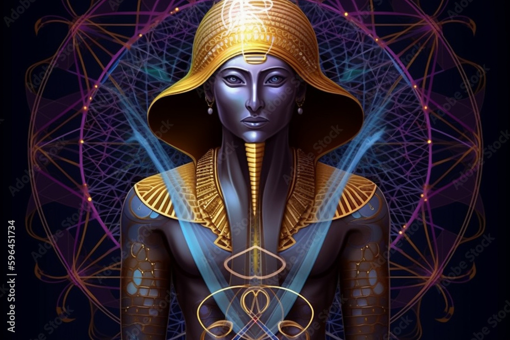 AI-Generated Psychedelic Illustrated Figure inspired by Egyptian God ...
