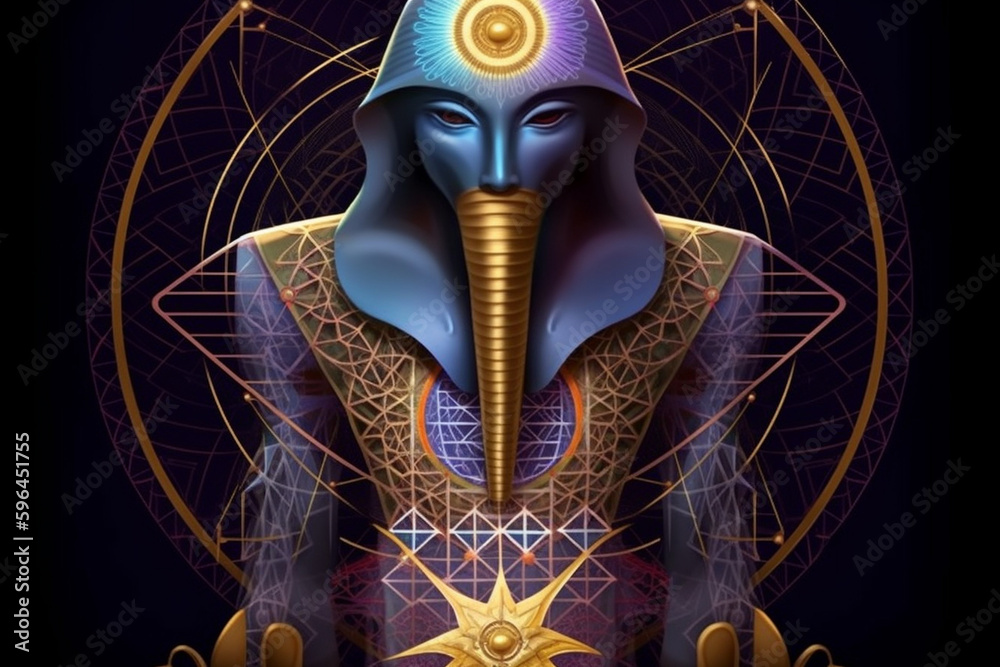 AI-Generated Psychedelic Illustrated Figure inspired by Egyptian God ...