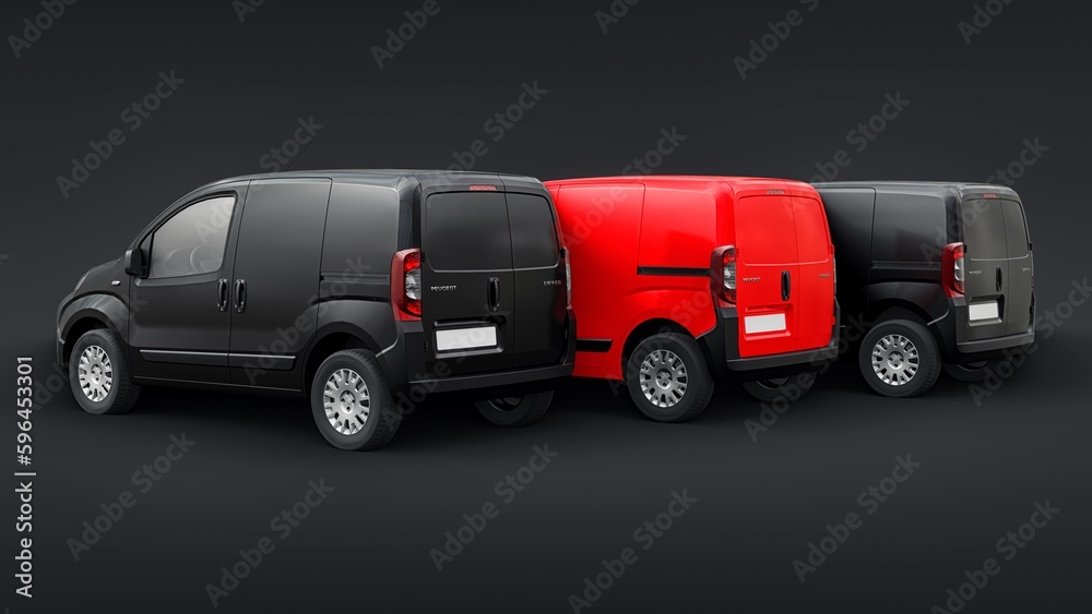 Paris, France. February 1, 2023. Peugeot Bipper. Three cars on a black ...