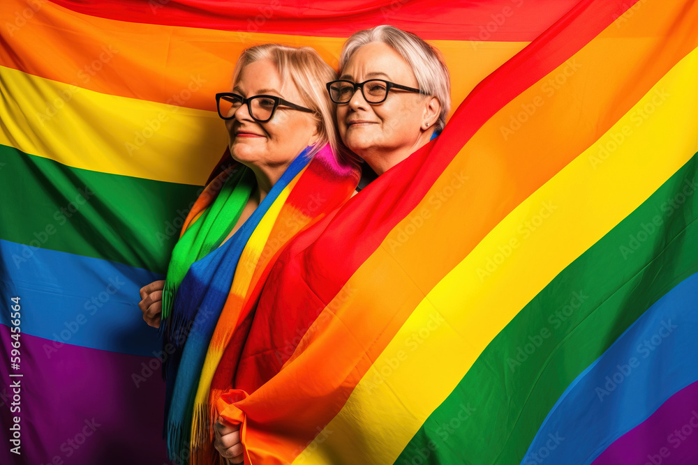 Elderly Lesbian Couple Wearing Glasses Both Members Of The Lgbtq