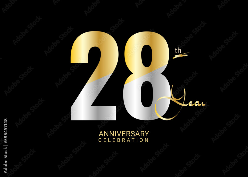 28 Years Anniversary Celebration gold and silver Vector Template, 28 ...
