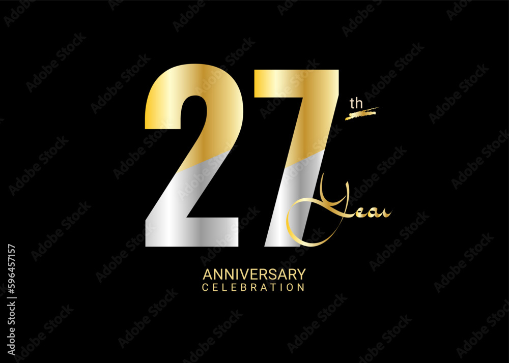 27 Years Anniversary Celebration gold and silver Vector Template, 27 ...