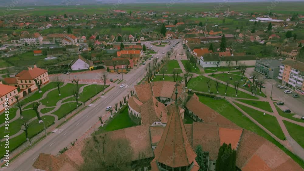 Drone footage of the medieval fortified church located in Prejmer ...
