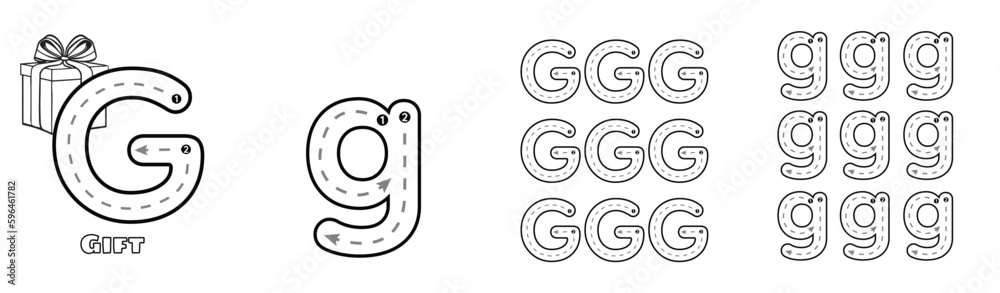 Letter G trace uppercase and lowercase ABC alphabet worksheet for kids ...