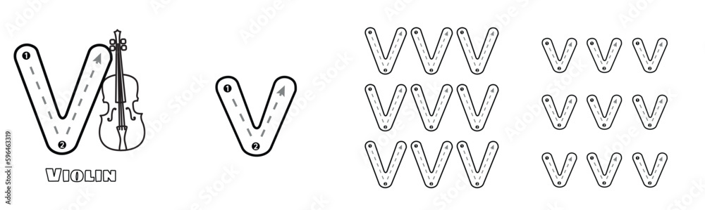 Letter V trace uppercase and lowercase ABC alphabet worksheet for kids ...