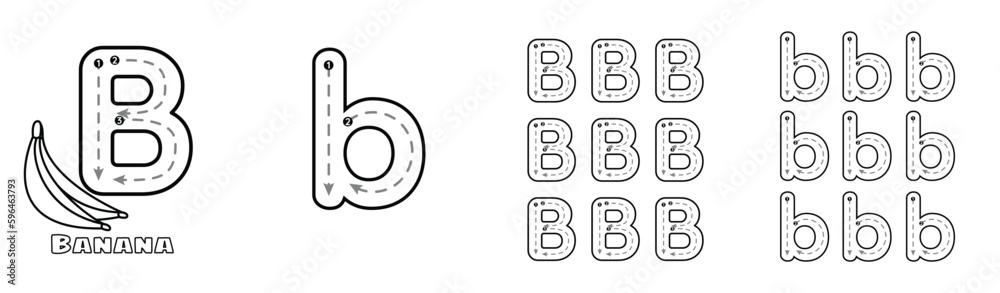 Letter B trace uppercase and lowercase ABC alphabet worksheet for kids ...