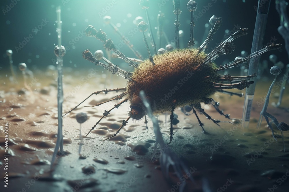 3d illustration of bacteriophage invading e.coli bacteria and injecting ...