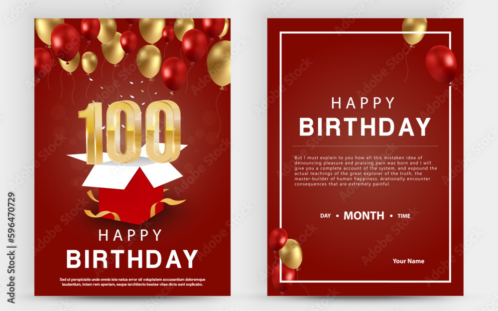 Vector invitation double card for 100th birthday celebration. Brochure ...