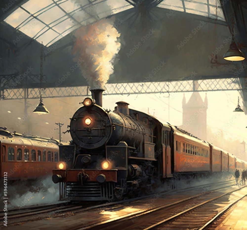 beautiful old steam locomotive enters the station created with ...
