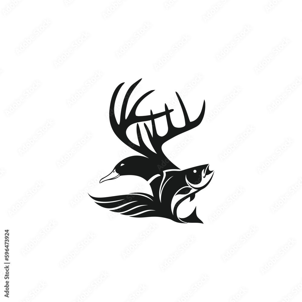 hunting Deer Duck and fish minimalist logo design Stock Vector | Adobe ...