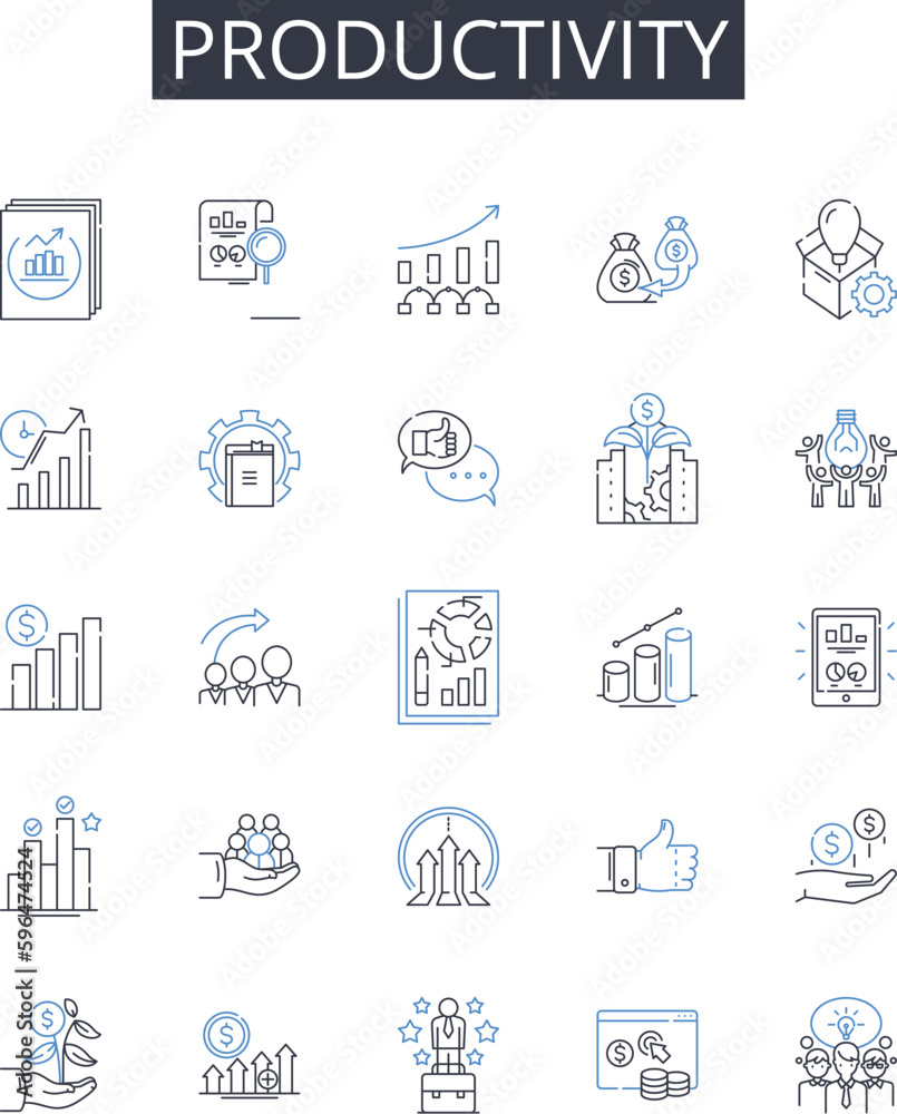 Productivity Line Icons Collection Efficiency Efficacy Effectiveness Performance
