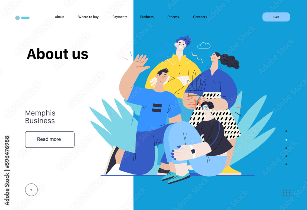 Memphis business illustration - our team, header. Flat style modern ...