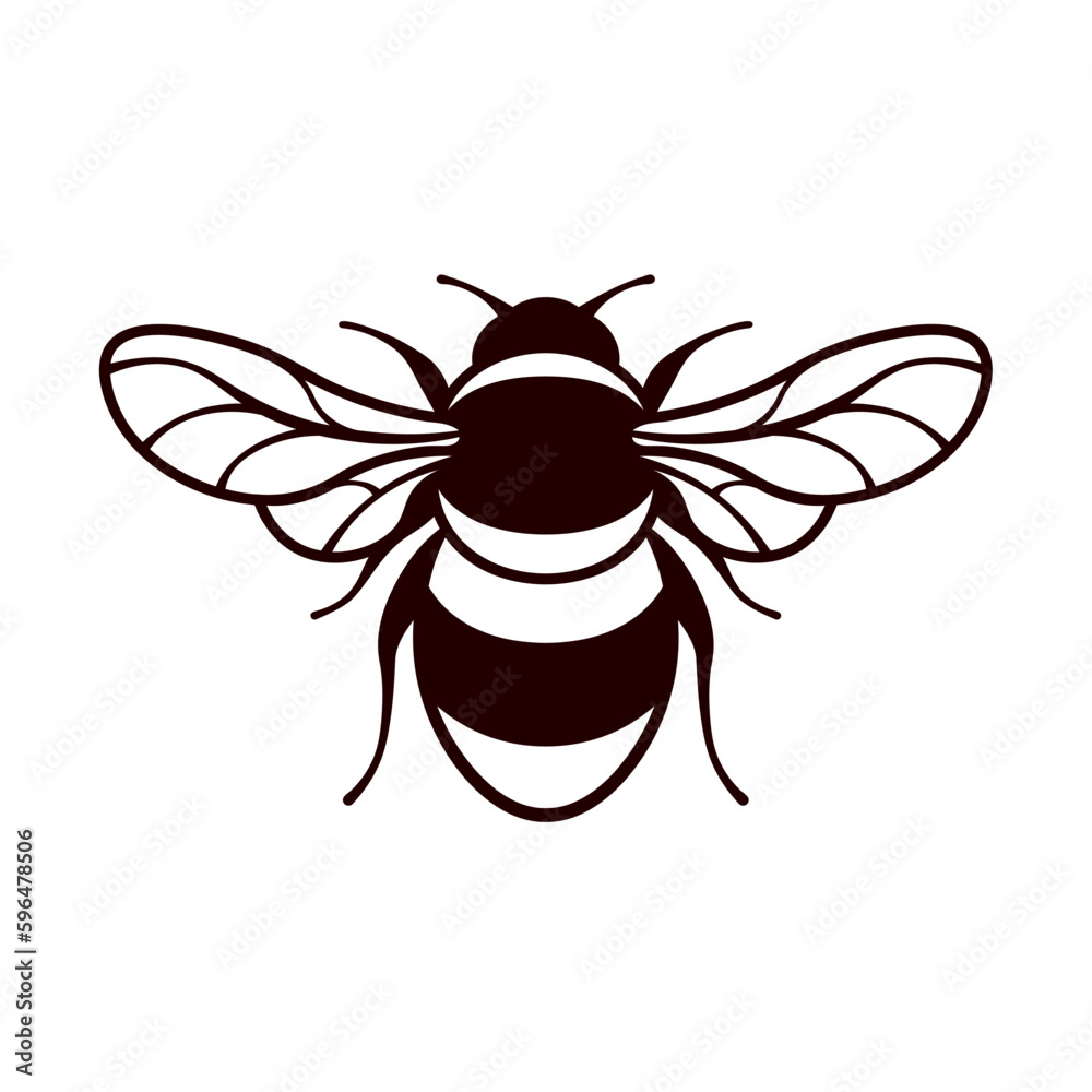 Honey bee black and white icon. Clipart image isolated on white ...