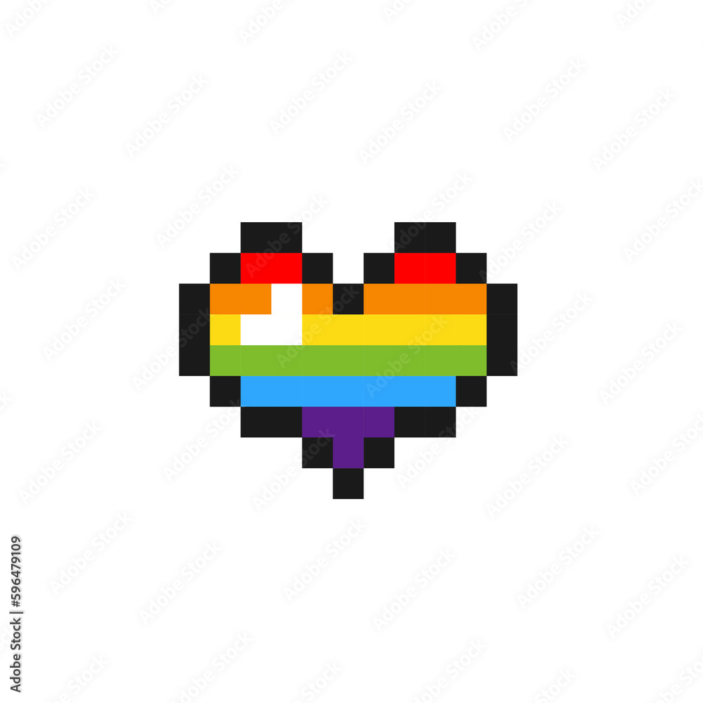 Pixel rainbow heart icon. Clipart image isolated on white background ...