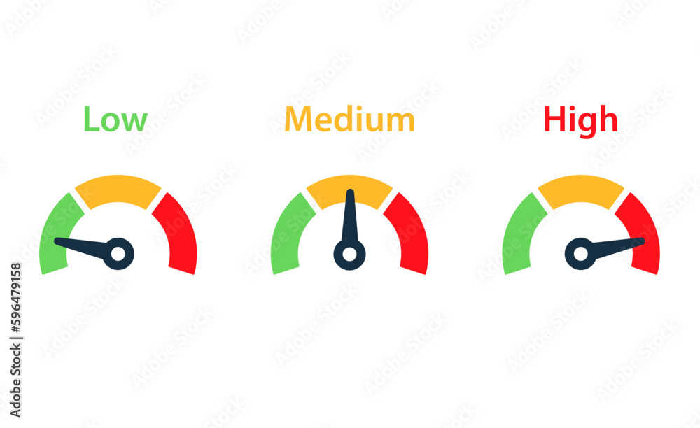 Low Medium High gauge meter icon. Clipart image isolated on white ...