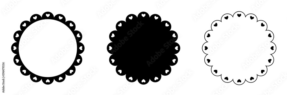 Scalloped circle shape with hearts set. Clipart image isolated on white ...