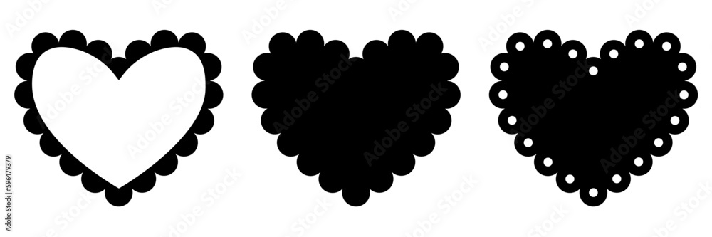 Scalloped heart shape set. Clipart image isolated on white background ...