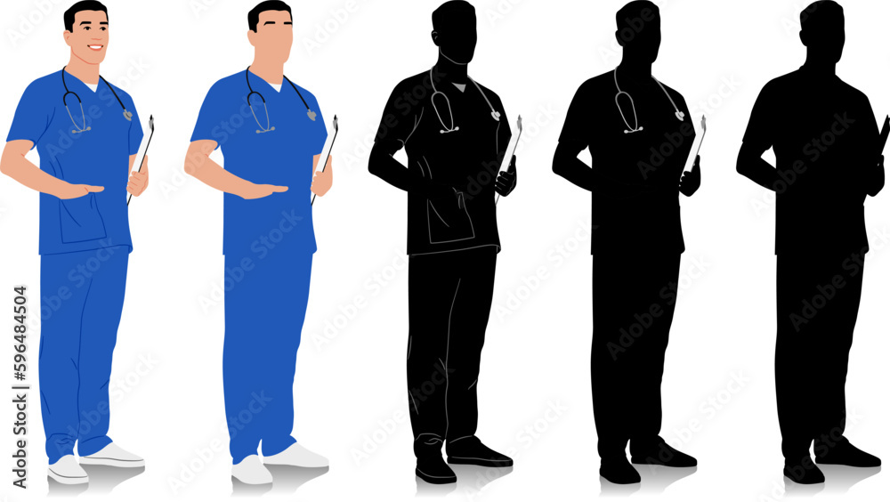 Hand-drawn healthcare worker. Happy smiling doctor with a stethoscope ...