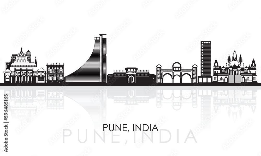 Silhouette Skyline panorama of city of Pune, India - vector ... Silhouette Skyline panorama of city of Pune, India - vector ...