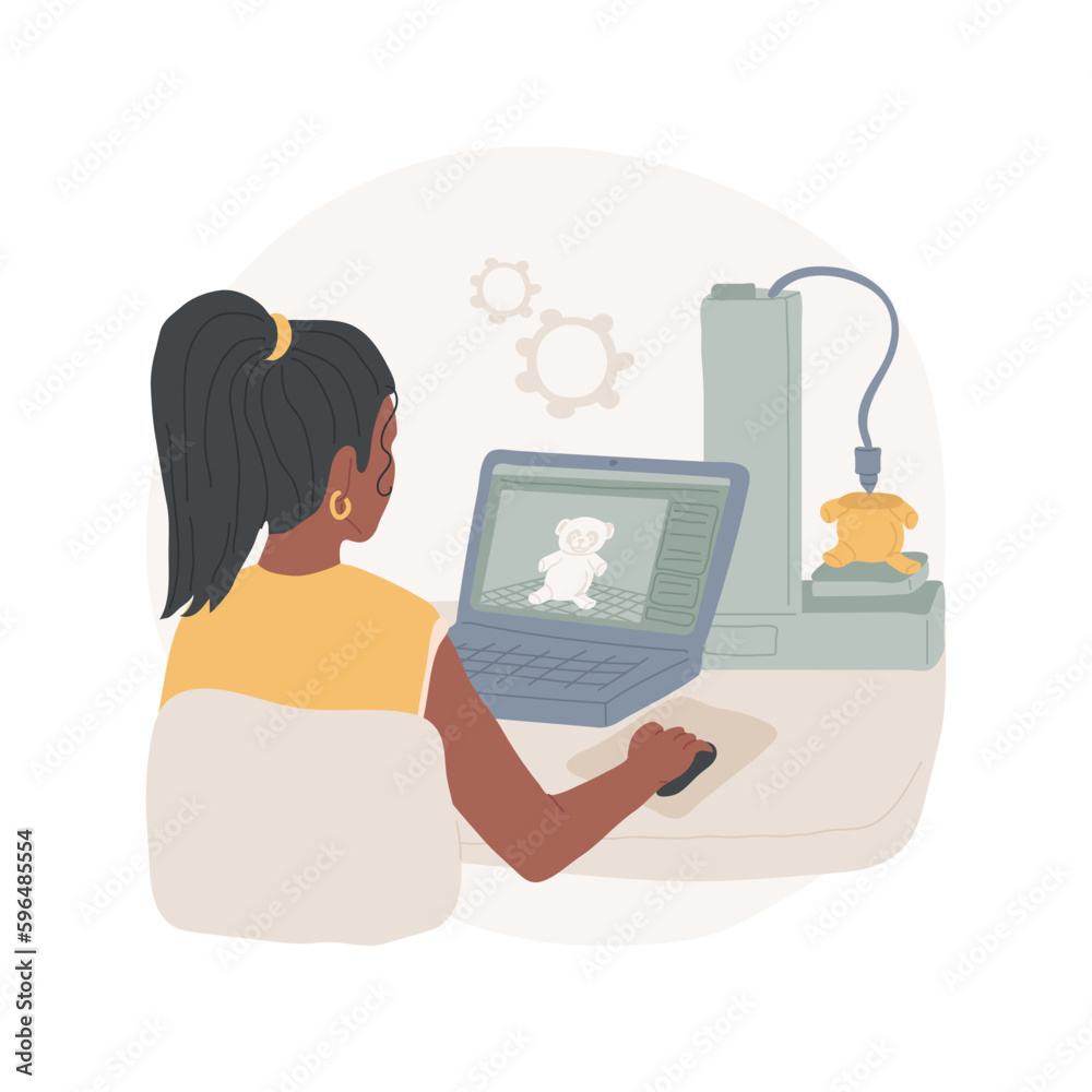 3D printing isolated cartoon vector illustration. Teen learning new ...