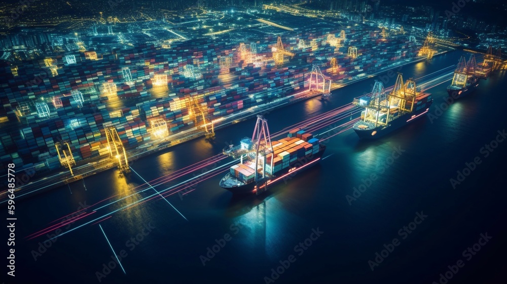 Aerial photo of container ships, global business company logistics ...