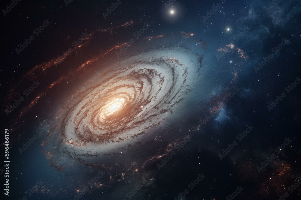 Galactic space background with spiral galaxy and glittering stars ...