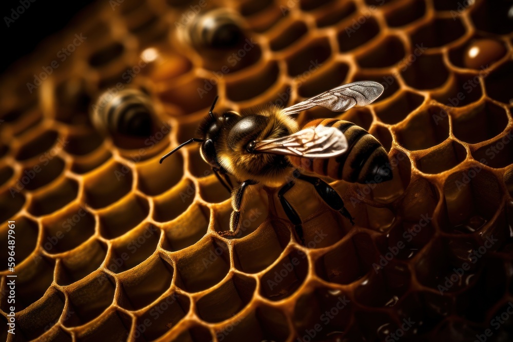 Stunning close-up of a honeycomb with bees, showcasing the intricate ...