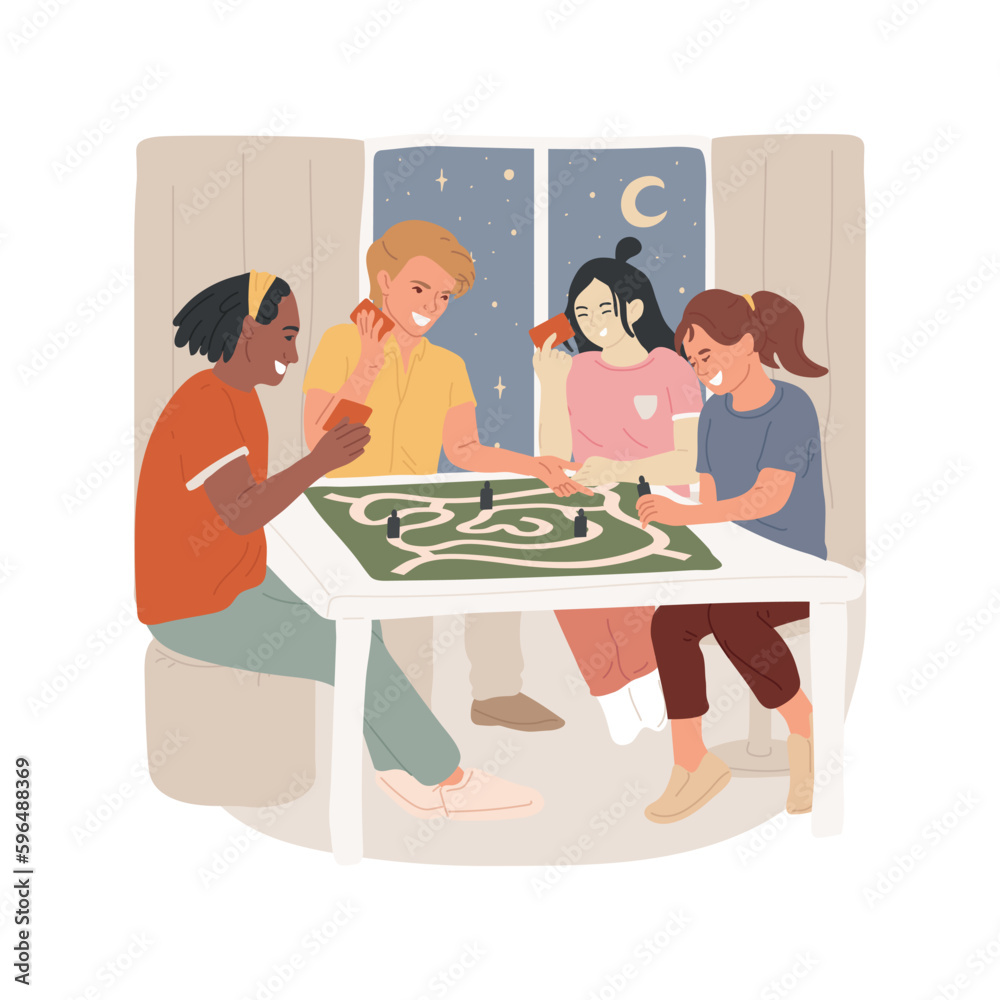 Board game night isolated cartoon vector illustration. Teens sitting ...