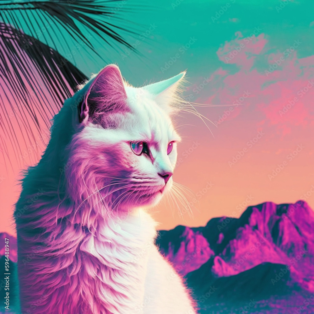 Explore the vibrancy of a day-glo colored cat kitten set against a ...