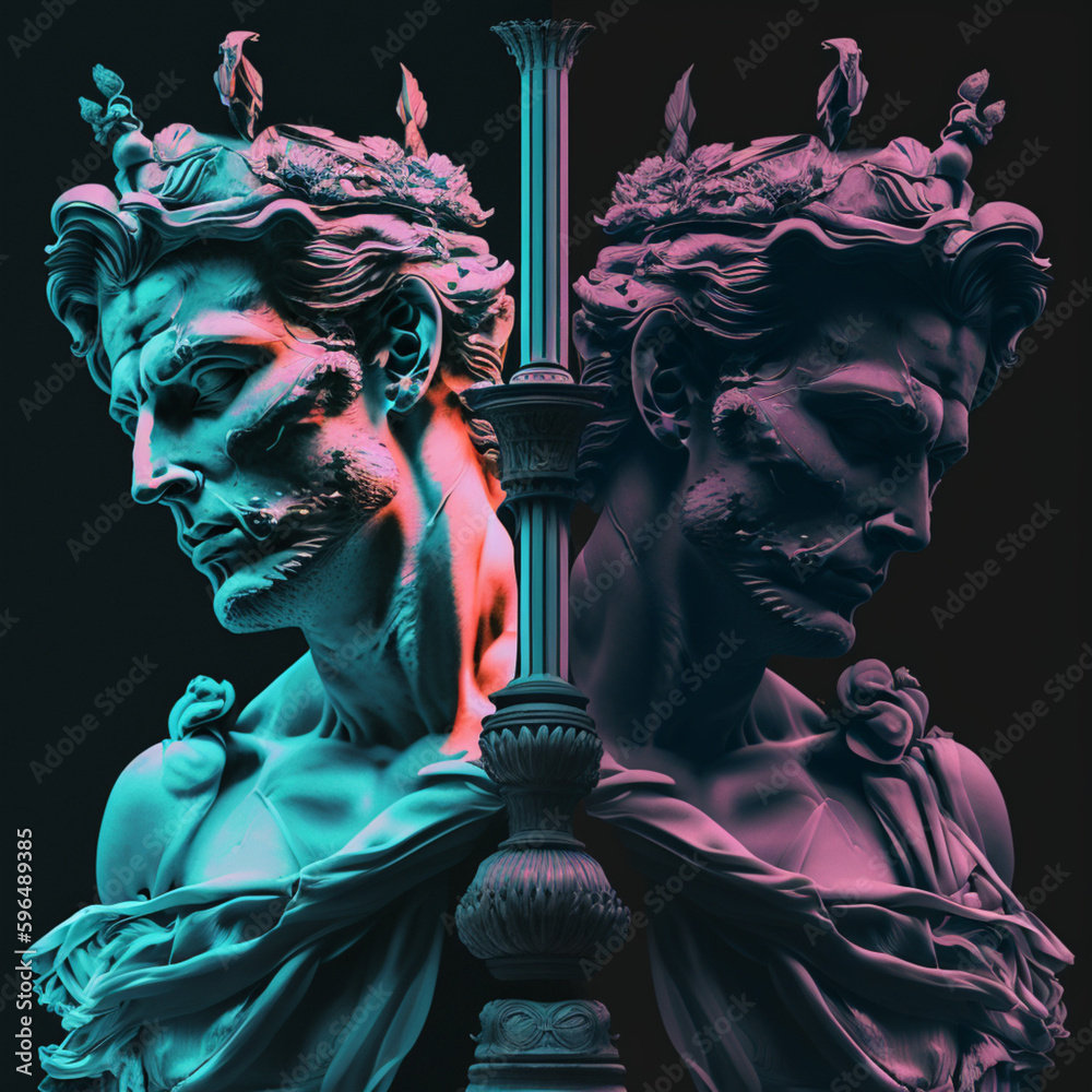 a Greek mythology god statue of a man in a colorful style Created with ...