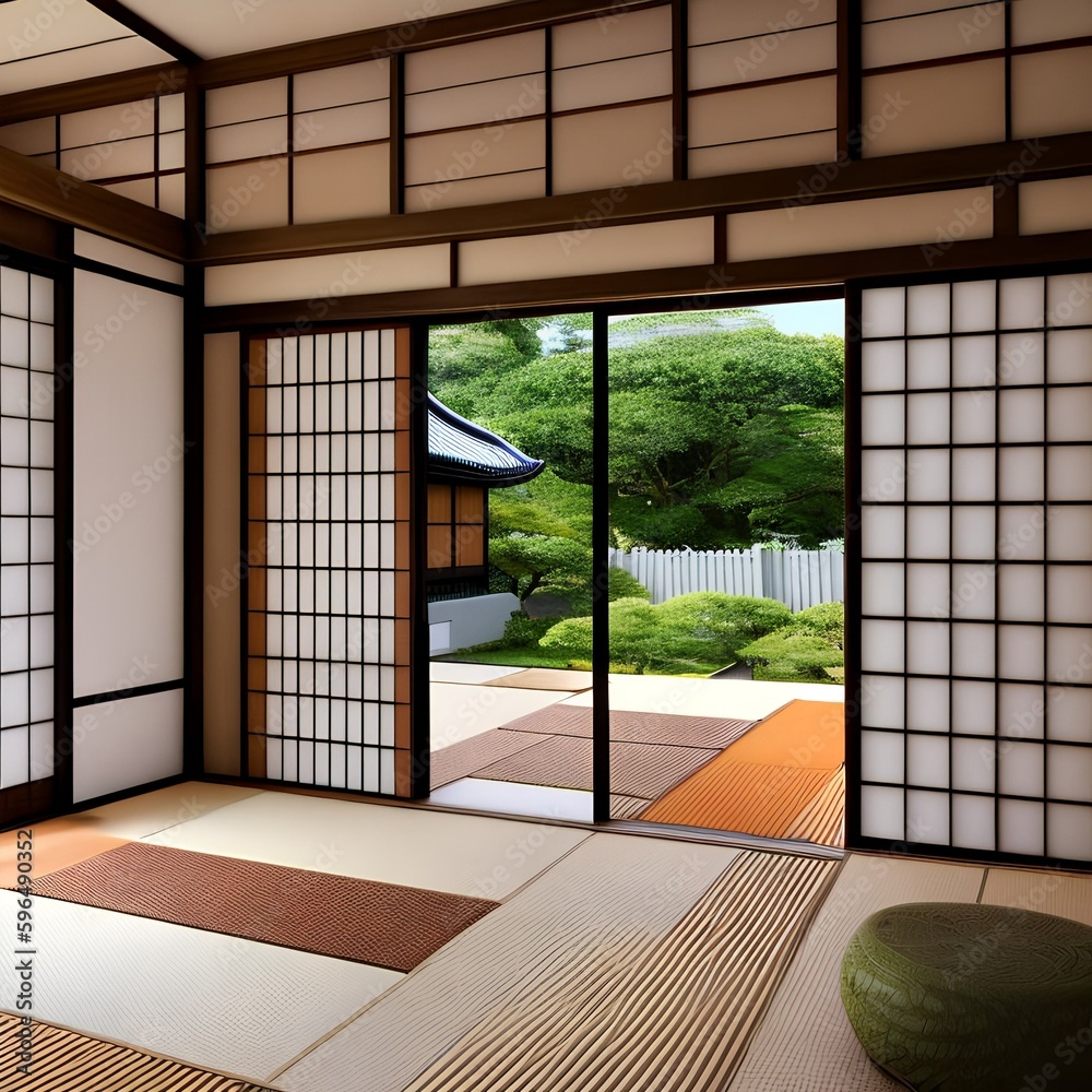 1 A Japanese-style house with traditional sliding doors and a ...