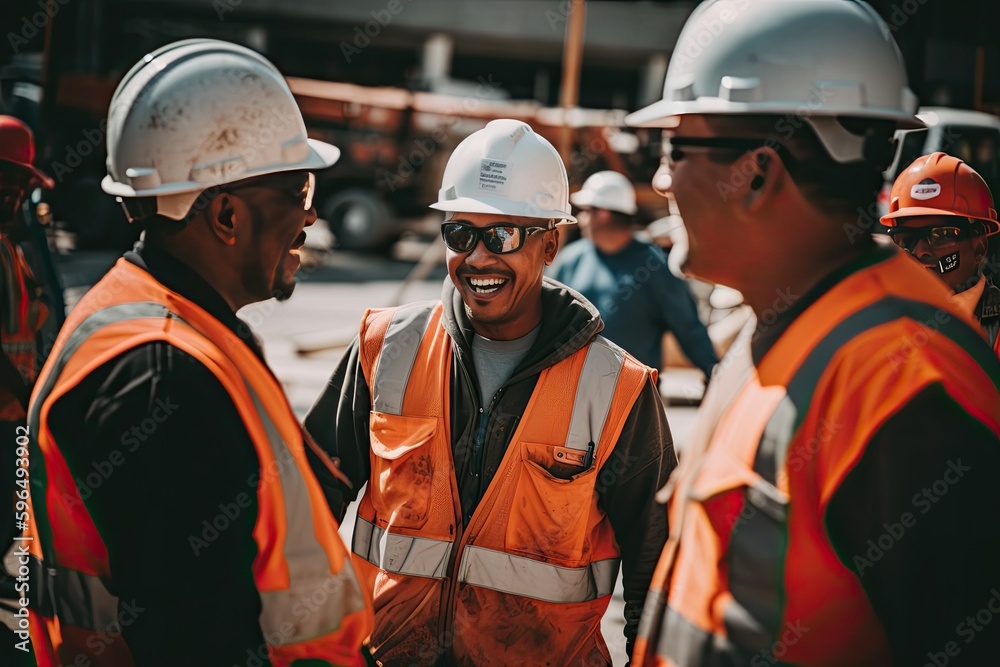 Positive and motivated construction crew on a building project Stock ...