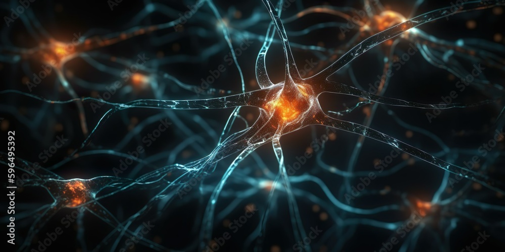 Poster neuron cells with glowing in human brain synapses Generative AI ...
