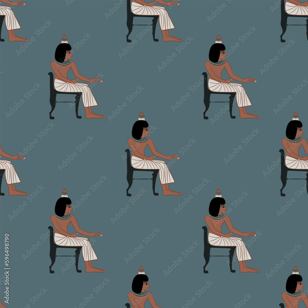 Seamless ethnic pattern with seated ancient Egyptian men or pharaohs ...