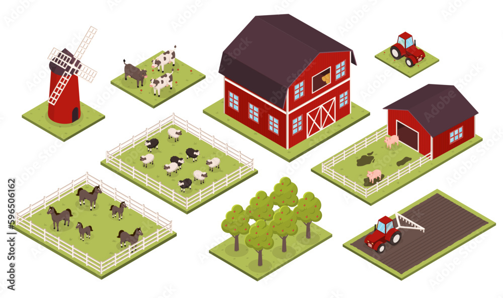 Isometric farm set Stock Vector | Adobe Stock