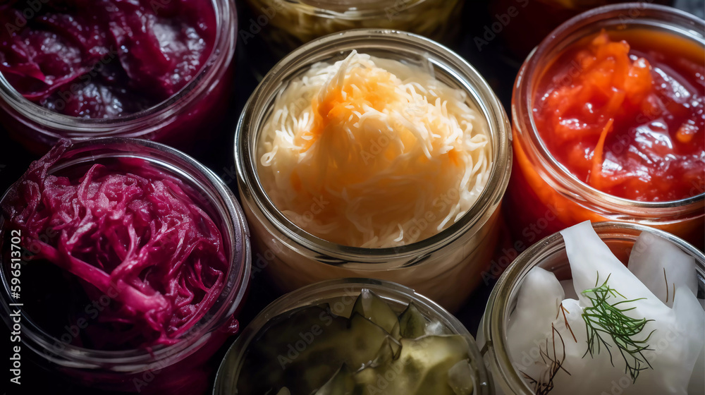Cultured Cuisine Close-Up, assorted probiotic-rich fermented foods ...