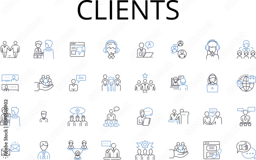 Vetor de Clients line icons collection. Customers, Patrons, Buyers ...