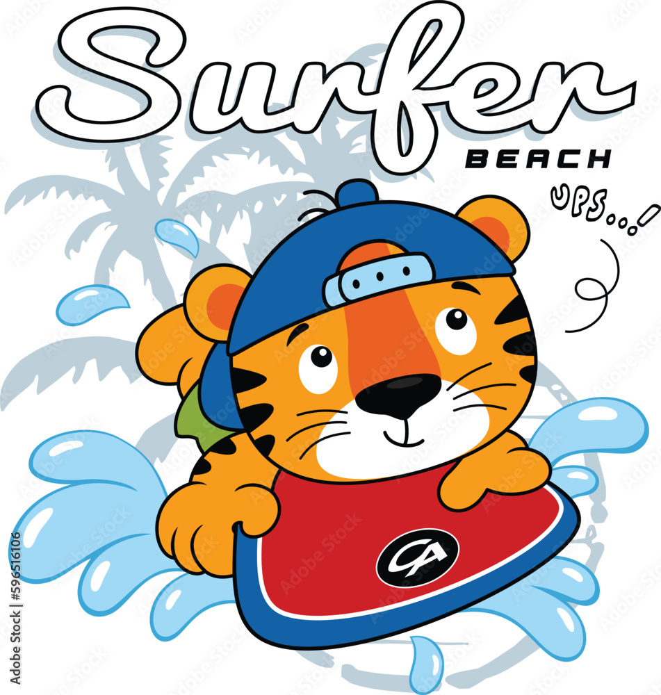surver beach, animal cartoon vector illustration design graphic ...