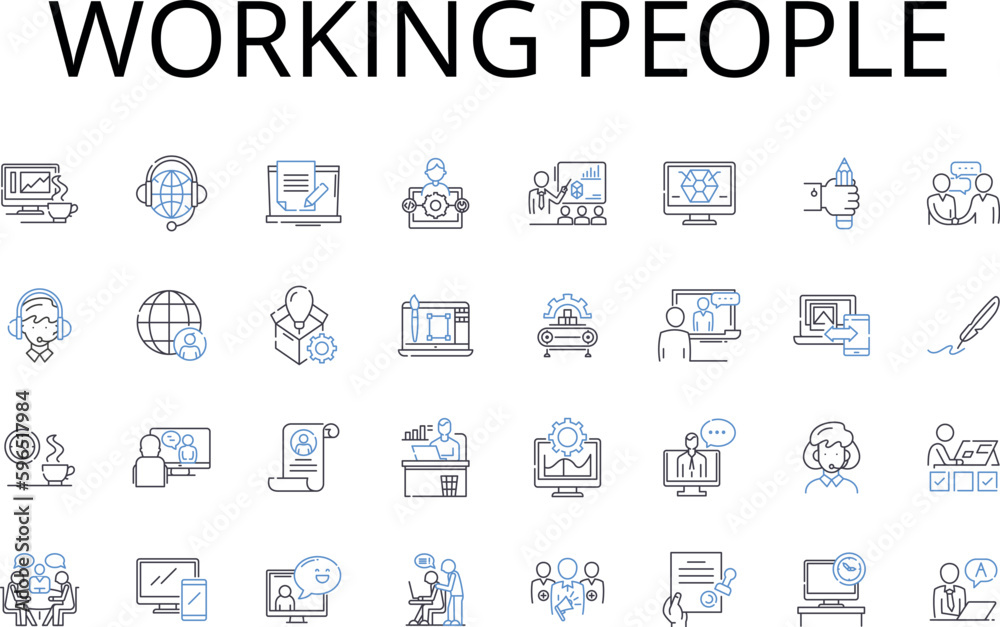 Working people line icons collection. Active folks, Busybodies ...