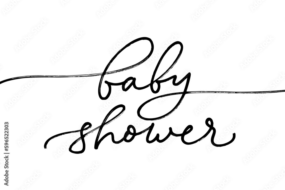 Baby shower calligraphy handwritten with a line. Vector ink ...