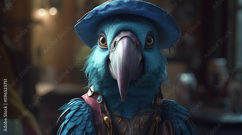 educated anthropomorphic blue bird, digital art illustration ...