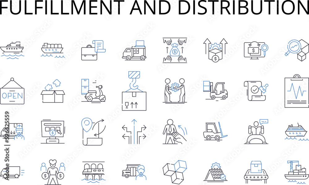 Fulfillment and Distribution line icons collection. Accomplishment ...