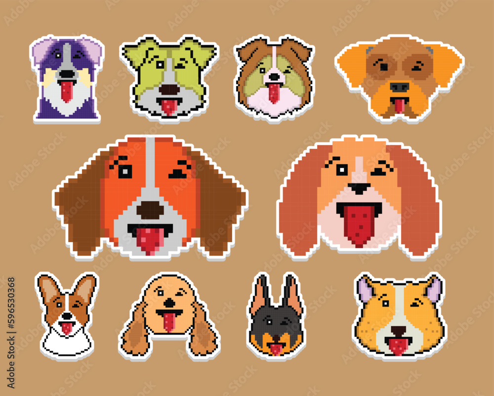 The Dog Pixel sticker Emoji emoticon collection Stock Vector | Adobe Stock