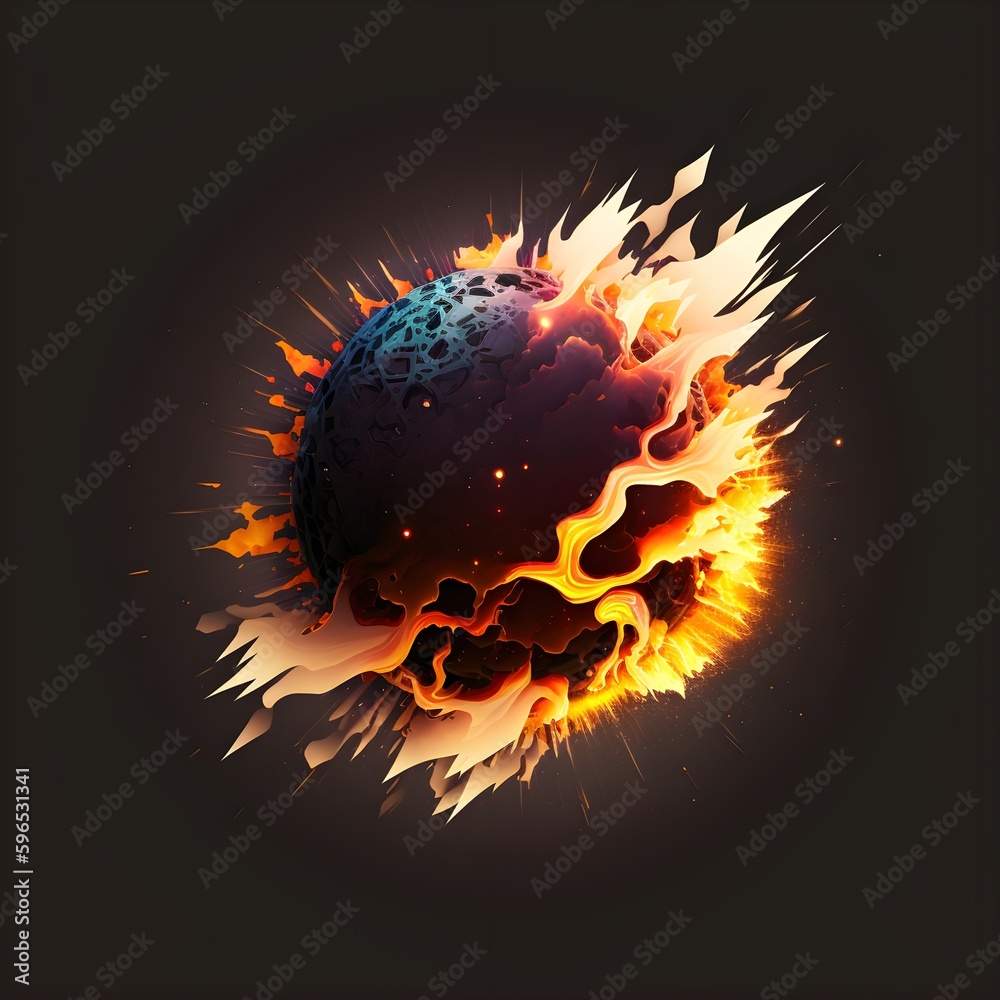 exploding planet fire realistic detailled vector illustration ...