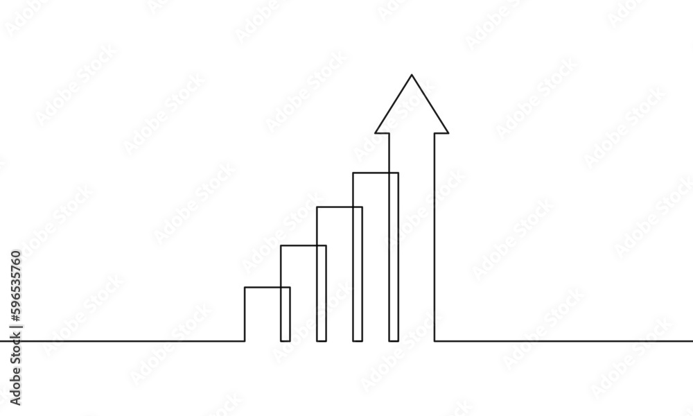 Continuous line drawing of increase arrow. Growth graph. Bar chart up ...