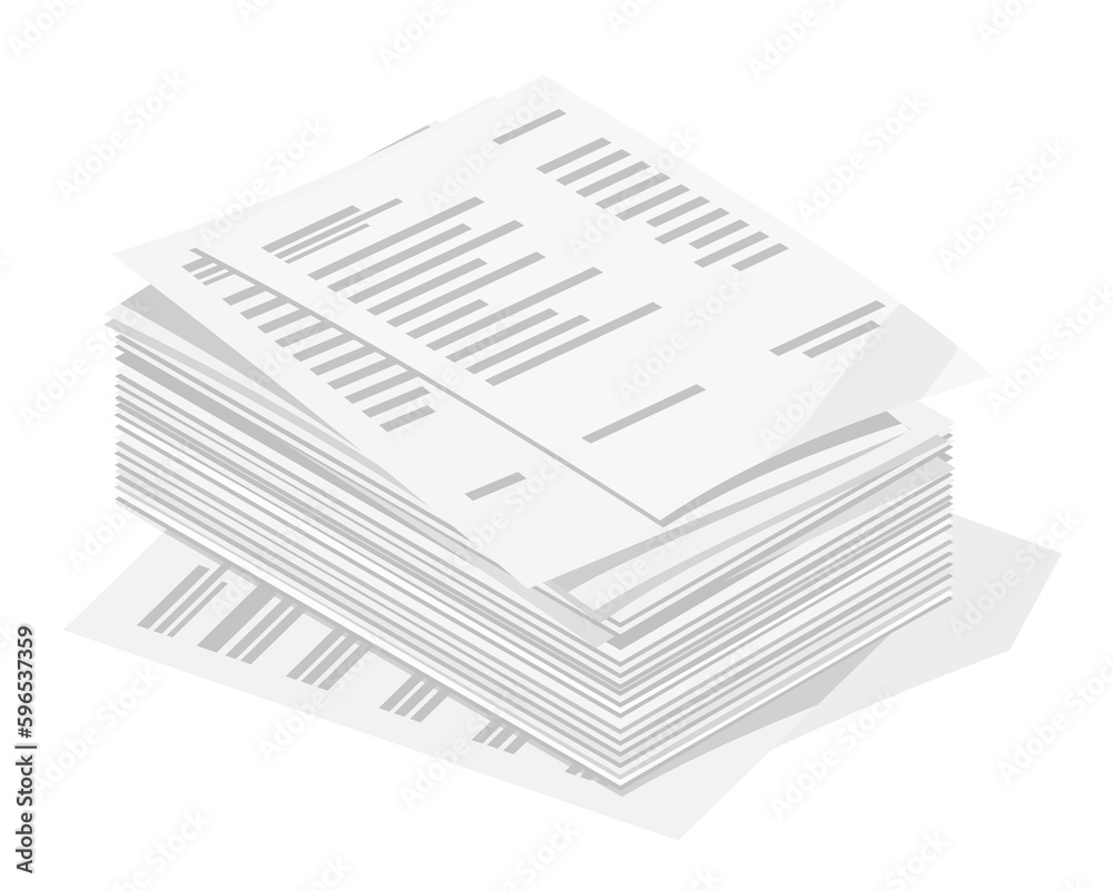 A pile of paper work order isometric isolated cartoon symbols cartoon ...