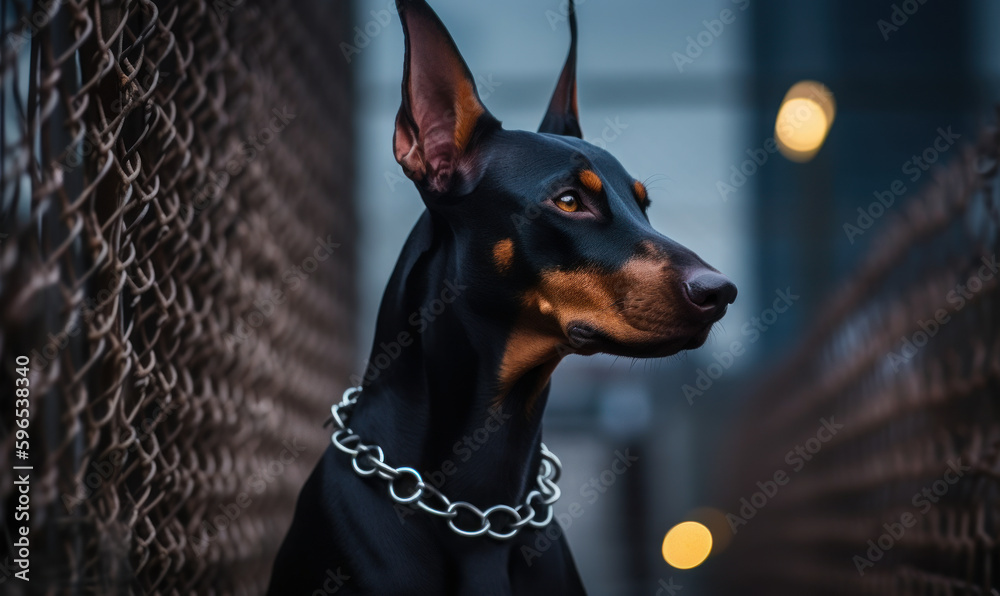Urban Guardian: Photo of Doberman Pinscher, alert and poised in front ...